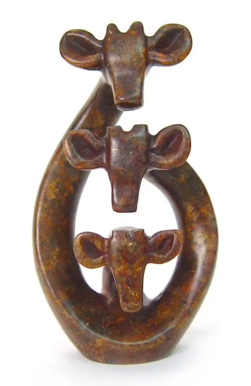MBARE Stone Giraffe Family Of Three5 - Brown