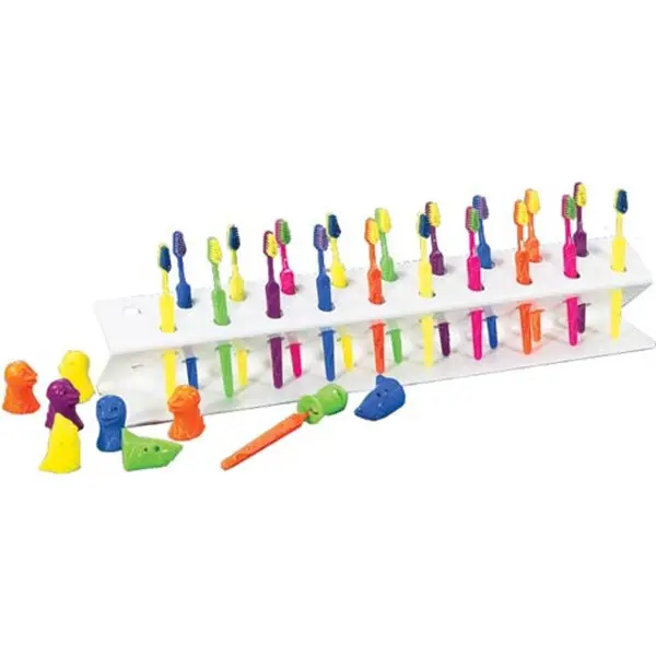 KAPLAN EARLY LEARNING COMPANY Toothbrush Rack With Toothbrushes & Covers - Multicolored