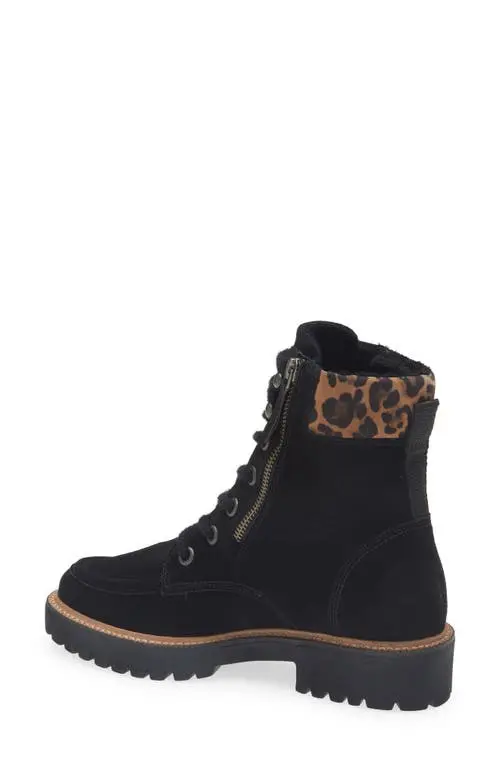 Paul Green Duke Leather Lace-up Boot - Black Sahara Leopard Combo