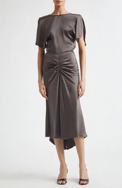Victoria Beckham Gathered Satin Midi Skirt - Ore