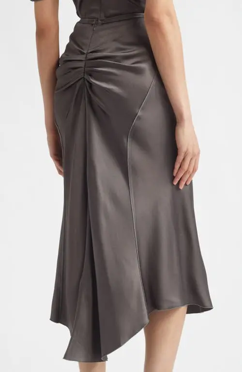 Victoria Beckham Gathered Satin Midi Skirt - Ore
