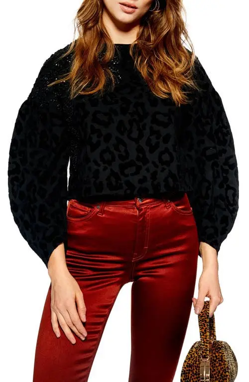 Topshop Sequin Embellished Leopard Print Sweater