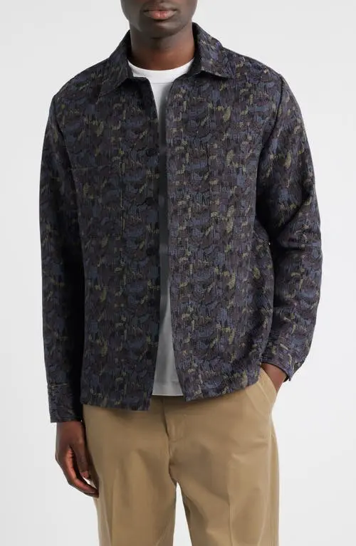 WAX LONDON Whiting Camo Jacquard Recycled Cotton-blend Shirt Jacket - Navy