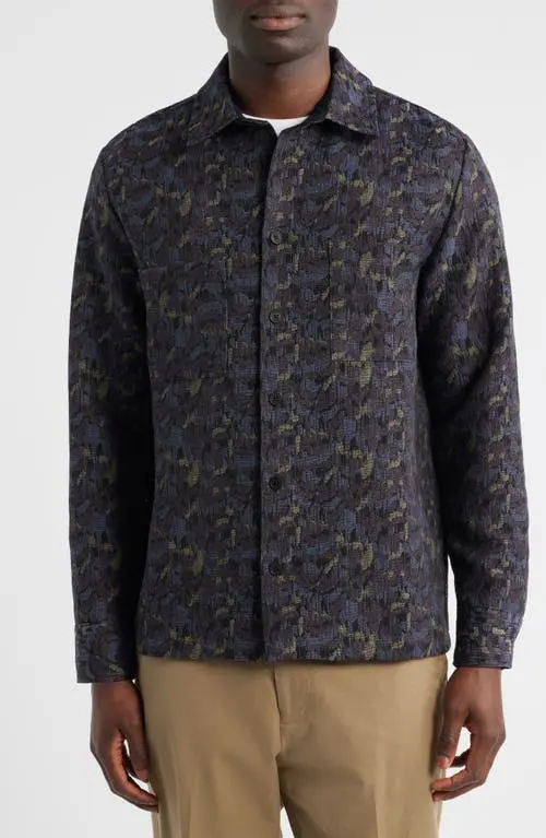 WAX LONDON Whiting Camo Jacquard Recycled Cotton-blend Shirt Jacket - Navy