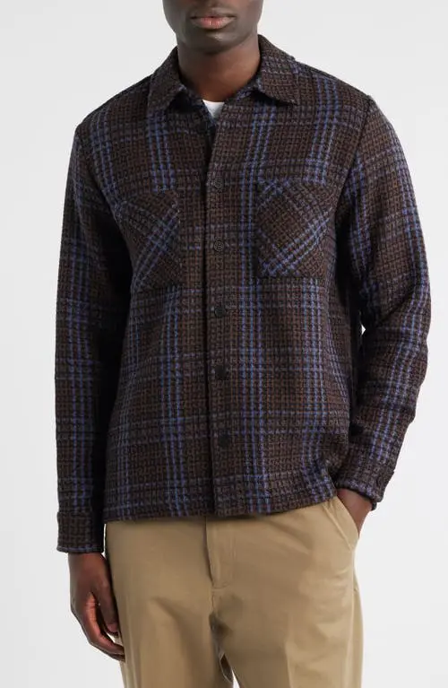 WAX LONDON Whiting Plaid Recycled Cotton-blend Shirt Jacket - Brown/blue