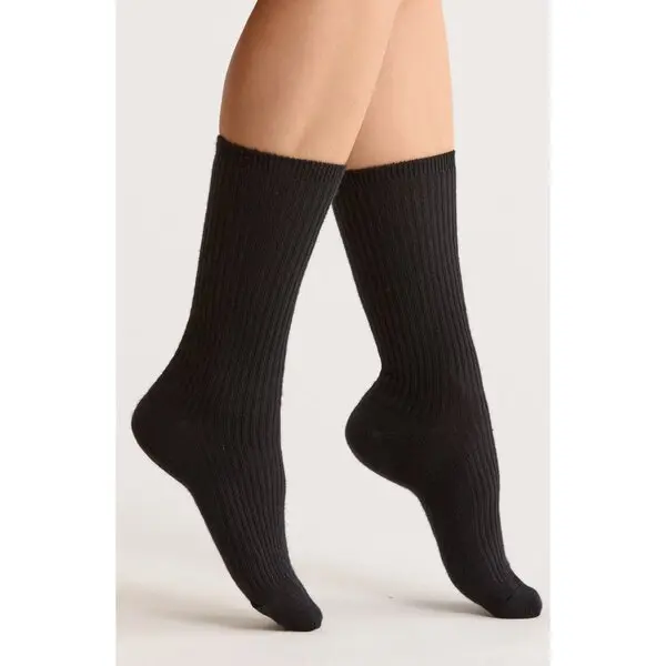Nordstrom Ribbed Merino Wool Blend Crew Socks - Black