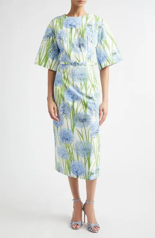 Oscar De La Renta Allium Cotton Stretch Poplin Belted Midi Dress