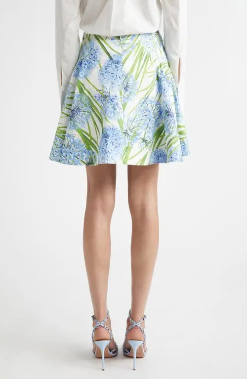 Oscar De La Renta Allium Floral Cotton Stretch Poplin Skirt