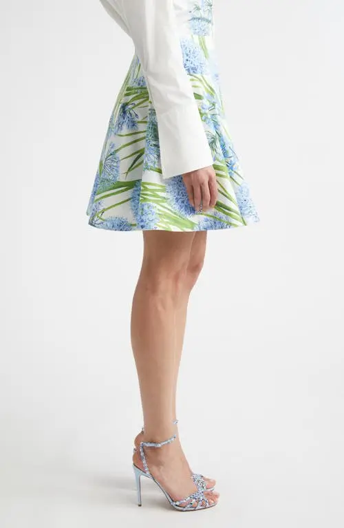 Oscar De La Renta Allium Floral Cotton Stretch Poplin Skirt