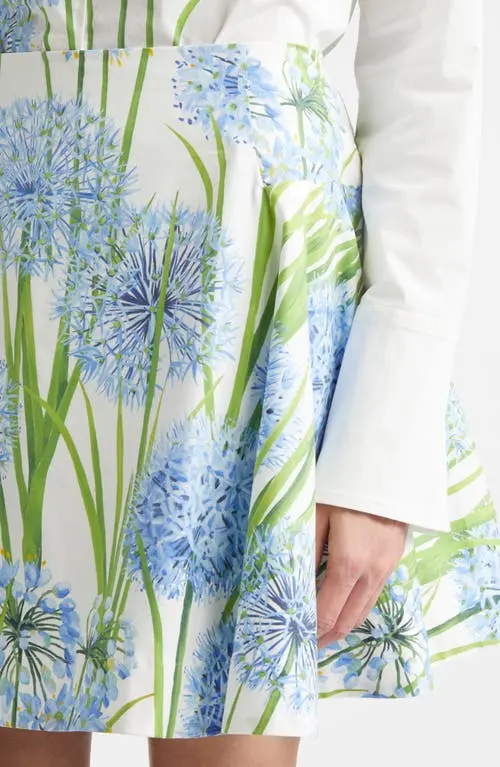 Oscar De La Renta Allium Floral Cotton Stretch Poplin Skirt