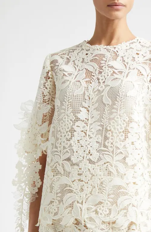Oscar De La Renta Foxgloves Guipure Lace Top