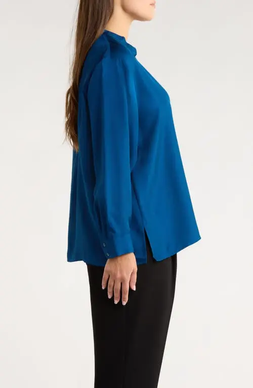 Eileen Fisher Mandarin Collar Silk Button-up Shirt