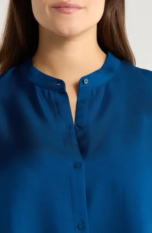 Eileen Fisher Mandarin Collar Silk Button-up Shirt