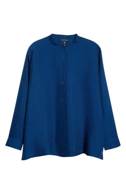 Eileen Fisher Mandarin Collar Silk Button-up Shirt