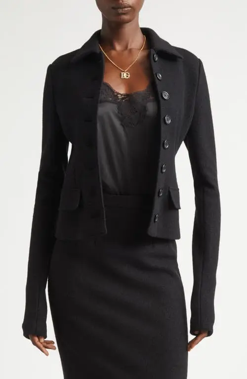 Dolce & Gabbana Boiled Wool Fitted Jacket - Nero