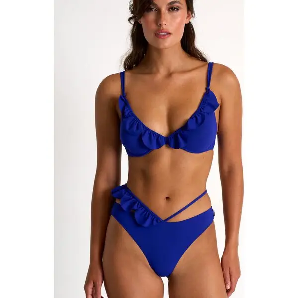 Shan Balconette Bikini Top With Petal Details - Blue