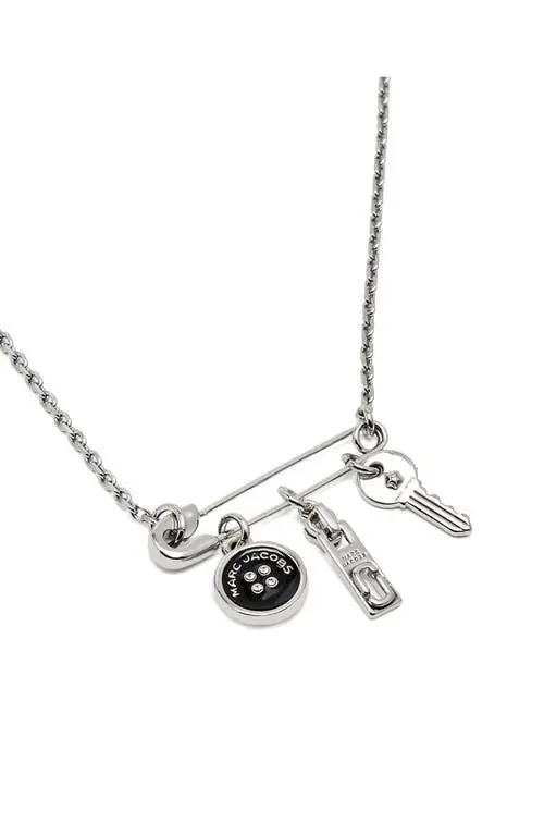 Marc Jacobs Button Charm Pendant Necklace - Silver/black