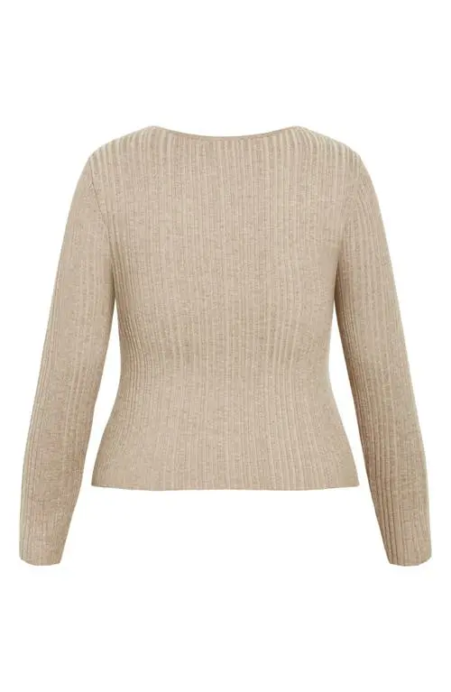 City Chic Tessa Cutout Ribbed Sweater - Cream Marle