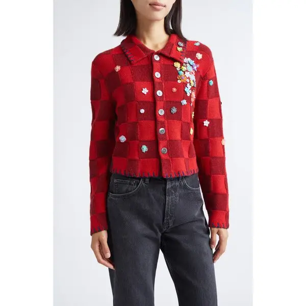 YANYAN Lunar New Year Fireworks Lambswool & Cotton Shrunken Cardigan
