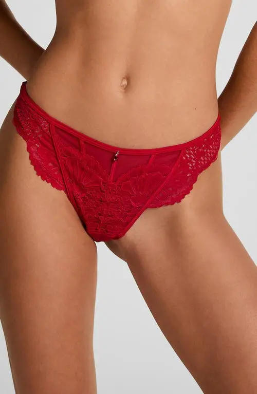 Hunkemoller Whitney Scalloped Lace Thong - Chili Pepper