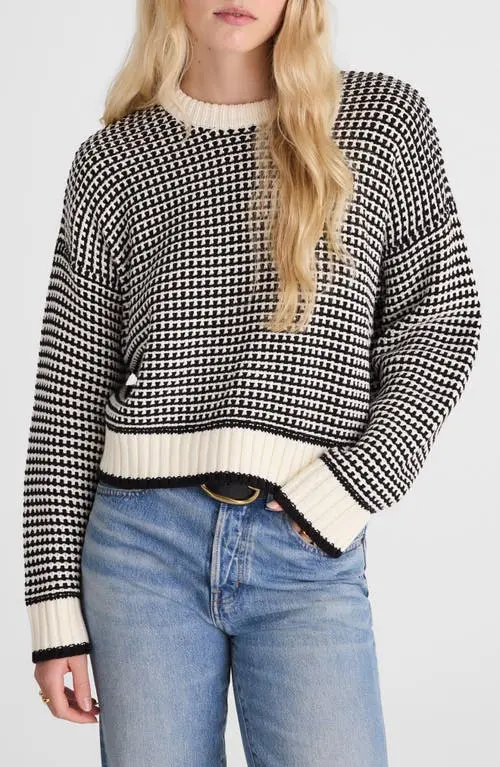 Madewell Textured Stitch Cotton Crewneck Sweater - Ivory/black