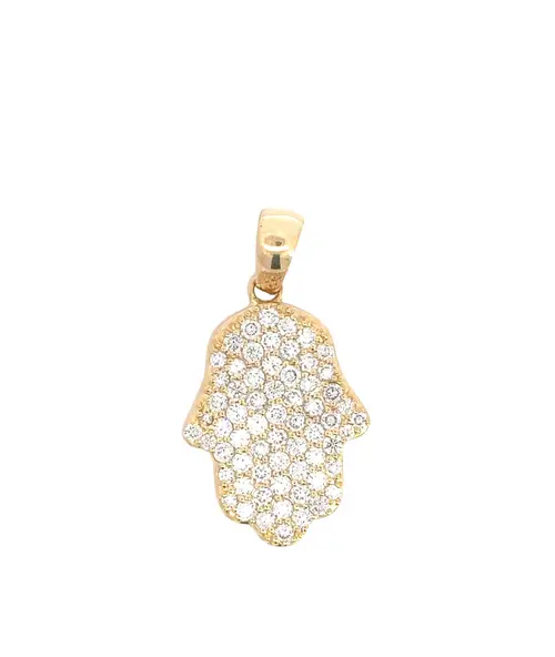 ANCONA JEWELRY 14k Gold Hamsa Pendant With Lab Grown Diamonds - Yellow