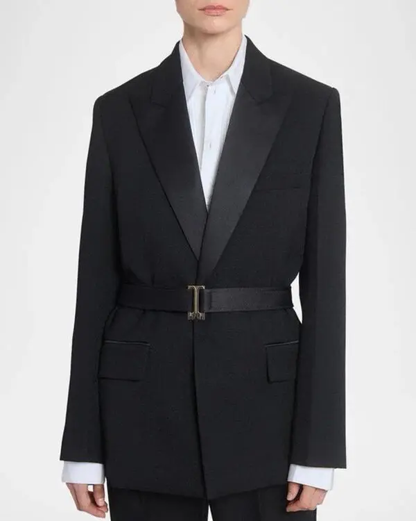 Victoria Beckham Belted Tailored Blazer Jacket - Black