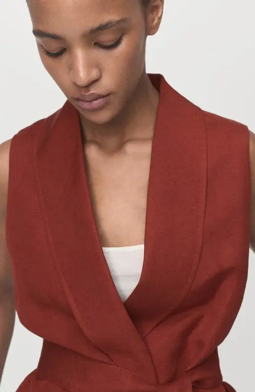 Mango Belted Linen-blend Suit Vest