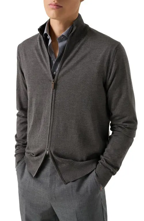 Eton Merino Wool Zip Cardigan - Dark Grey