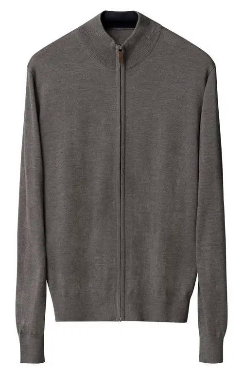 Eton Merino Wool Zip Cardigan - Dark Grey
