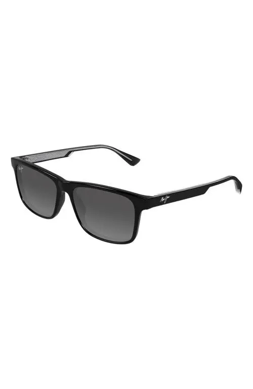 Maui Jim Okina 55mm Polarized Rectangular Sunglasses - Black