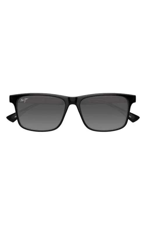 Maui Jim Okina 55mm Polarized Rectangular Sunglasses - Black