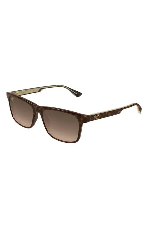 Maui Jim Okina 55mm Polarized Rectangular Sunglasses - Tortoise