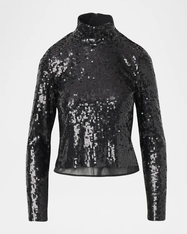 Rag & Bone Lucy Sequined Turtleneck Top - Black