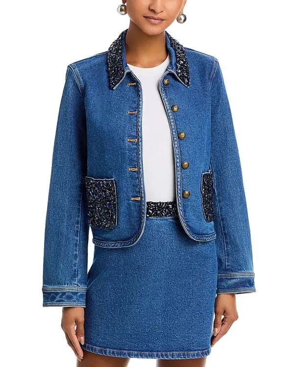 Cinq À Sept Rhinestone Denim Amara Jacket