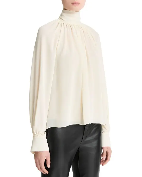 Vince Gathered Mock Neck Blouse