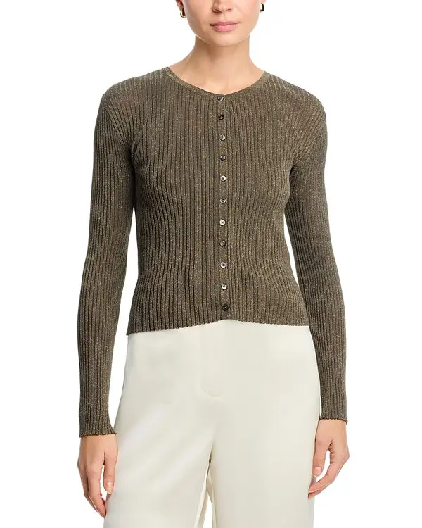 LESET Blake Rib Crew Cardigan - Moss