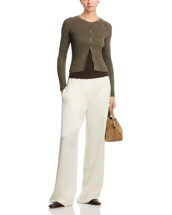 LESET Blake Rib Crew Cardigan - Moss