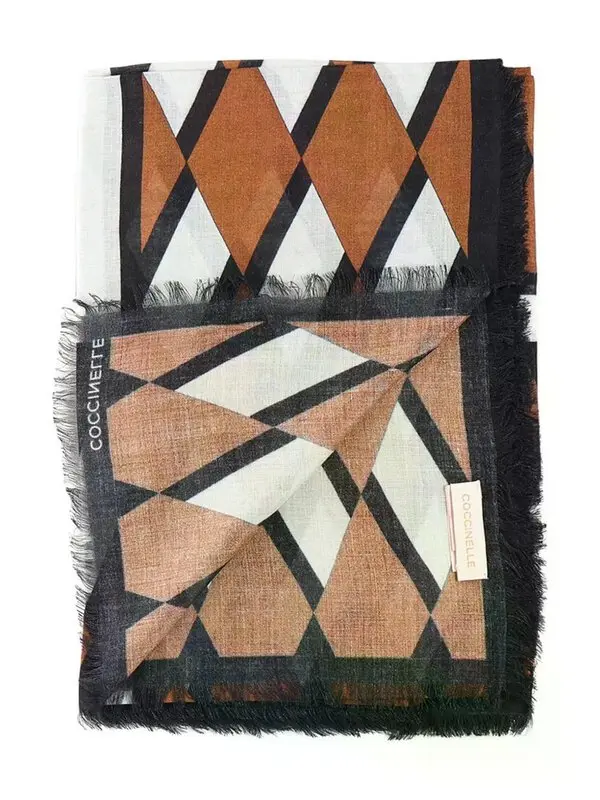 COCCINELLE Geometric-pattern Fringed Scarf - Brown