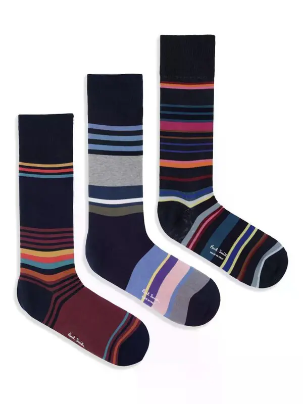 Paul Smith Striped Pattern Socks Set Of Three - Black