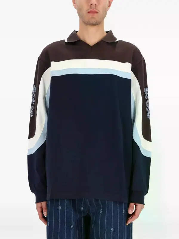 Drole De Monsieur Striped Long-sleeves Polo Shirt