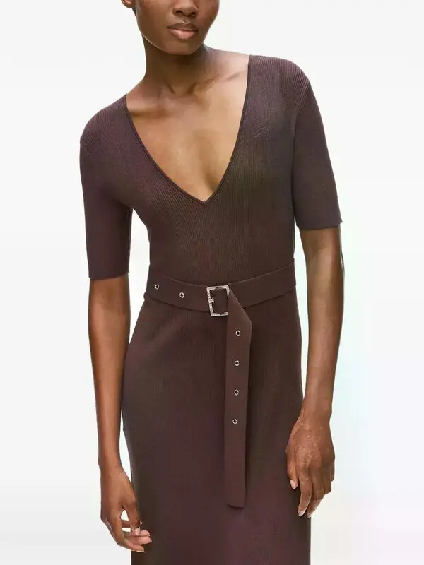 Karl Lagerfeld Belted V-neck Midi Dress