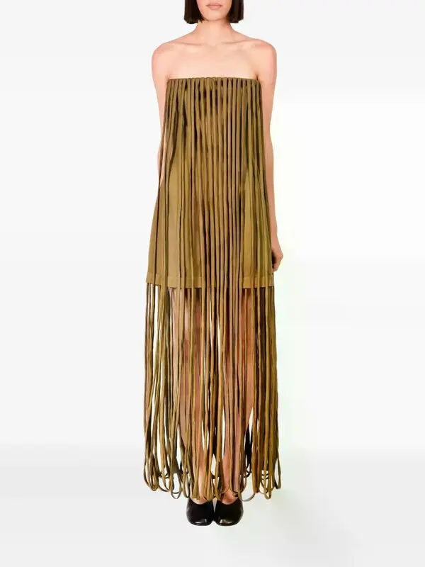 IOANA CIOLACU Fringed Strapless Maxi Dress