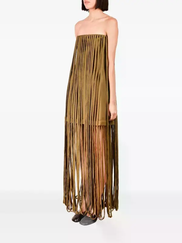 IOANA CIOLACU Fringed Strapless Maxi Dress