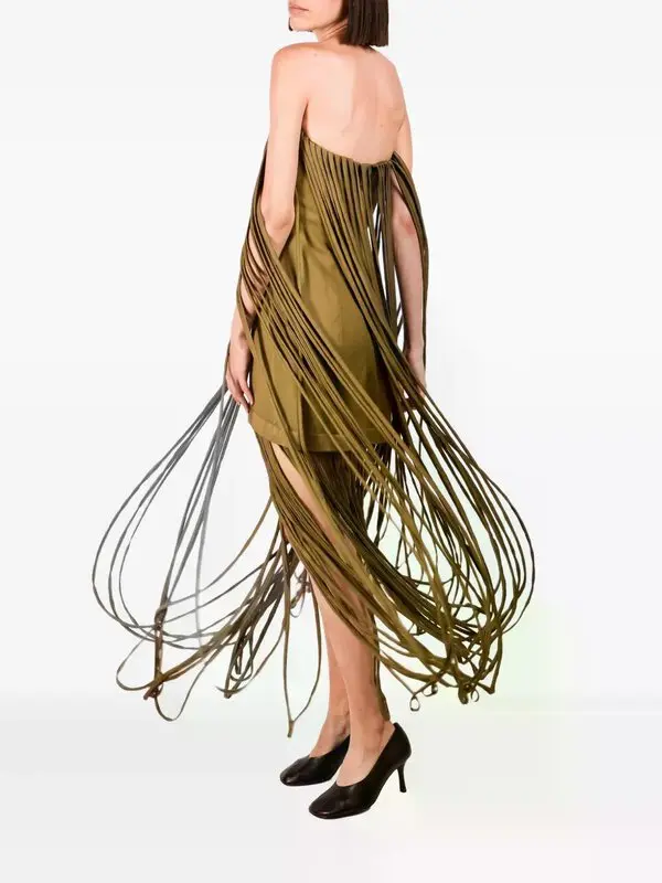 IOANA CIOLACU Fringed Strapless Maxi Dress