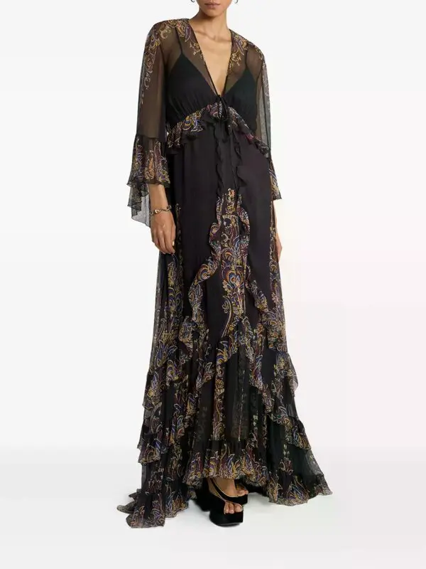 Etro Paisley Foliage-print Silk Maxi Dress - Black