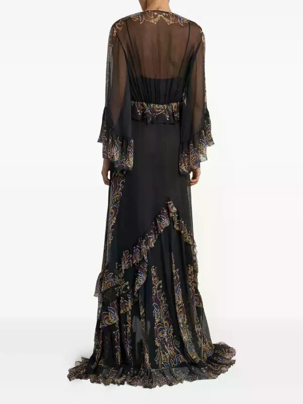 Etro Paisley Foliage-print Silk Maxi Dress - Black