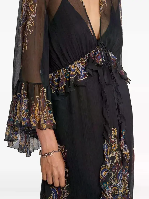 Etro Paisley Foliage-print Silk Maxi Dress - Black