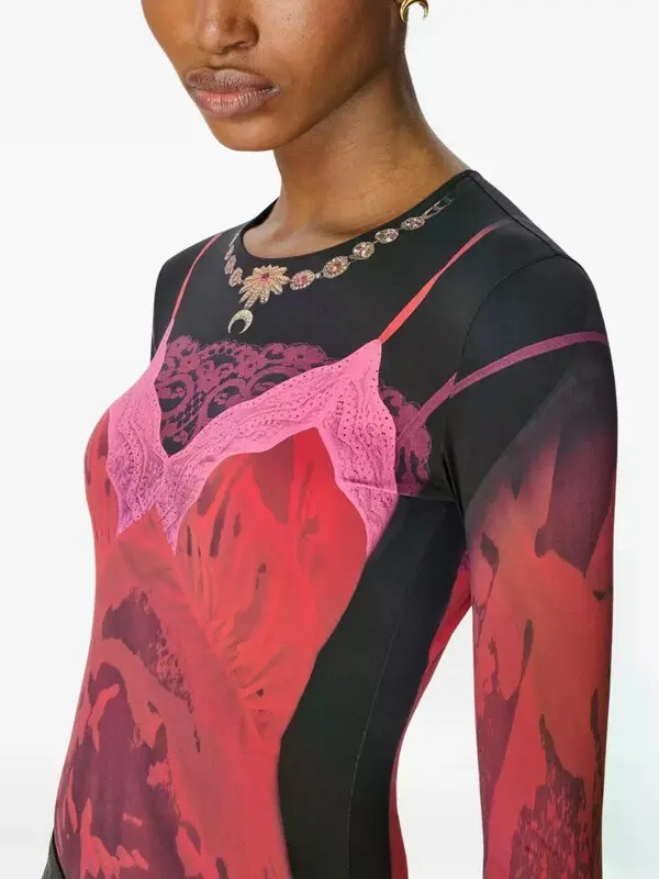 MARINE SERRE Printed Crewneck Long Sleeve T-shirt - Red