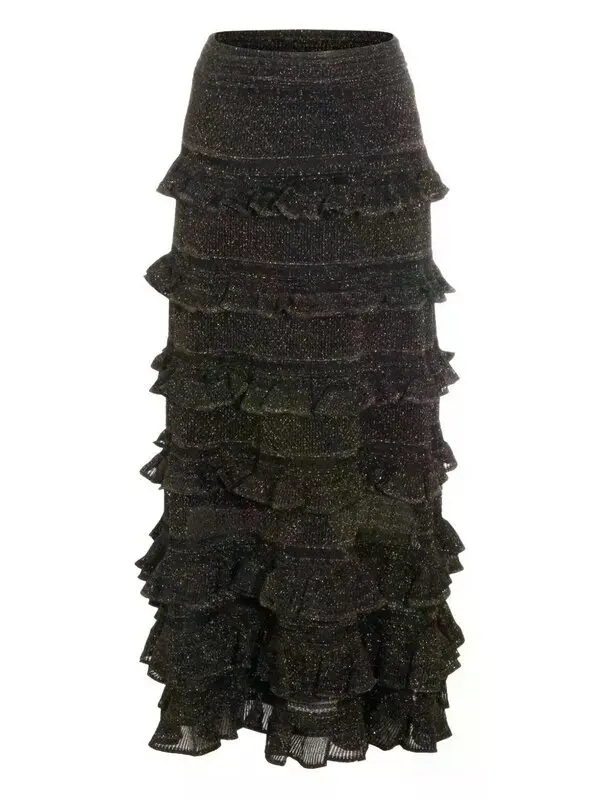 Zimmermann Midi Ruffled Tiers Skirt - Black